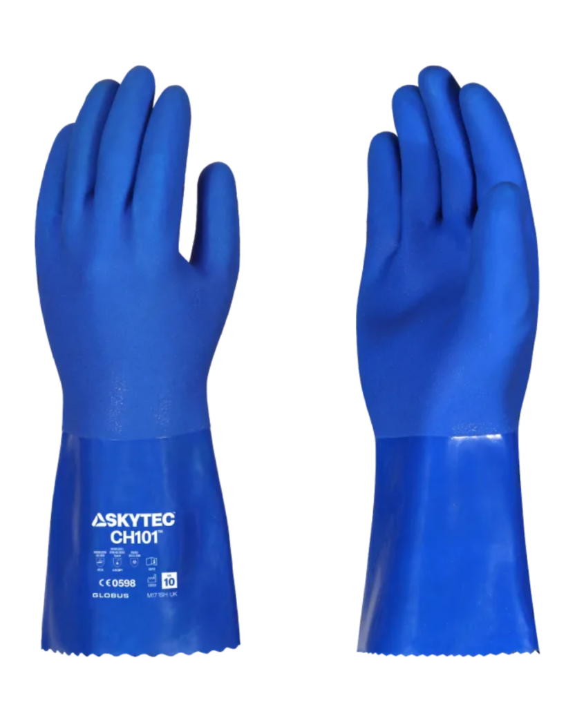 GANTS SKYTEC CH101, RÉSISTANCE CHIMIQUE, PVC BLEU LONGUEUR 30CM – Euro ...